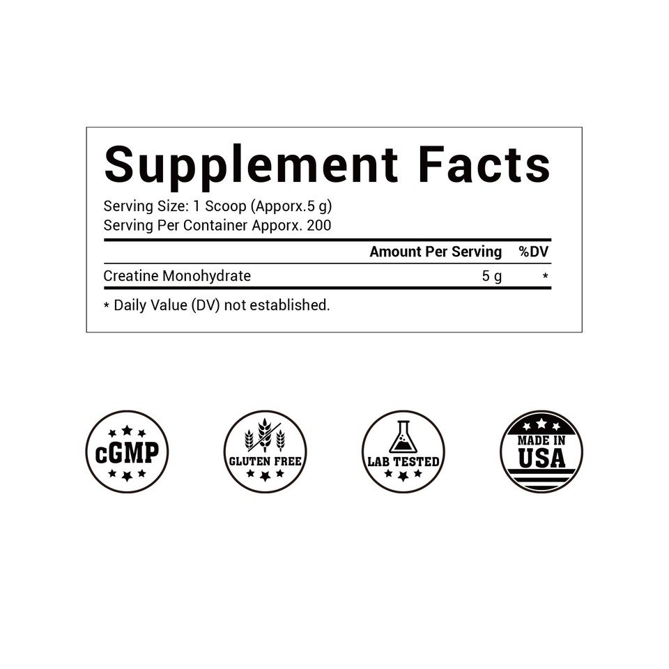 Pure Creatine Monohydrate 2.2lbs Powder Micronized 200 Servings 5g Per ...
