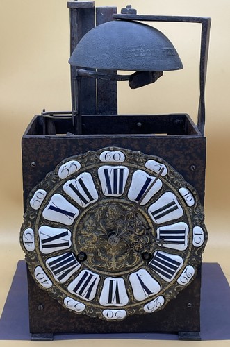 Antique 18th C. French Iron Turret Clock Movement w/ Bell & Enamel Dial ...