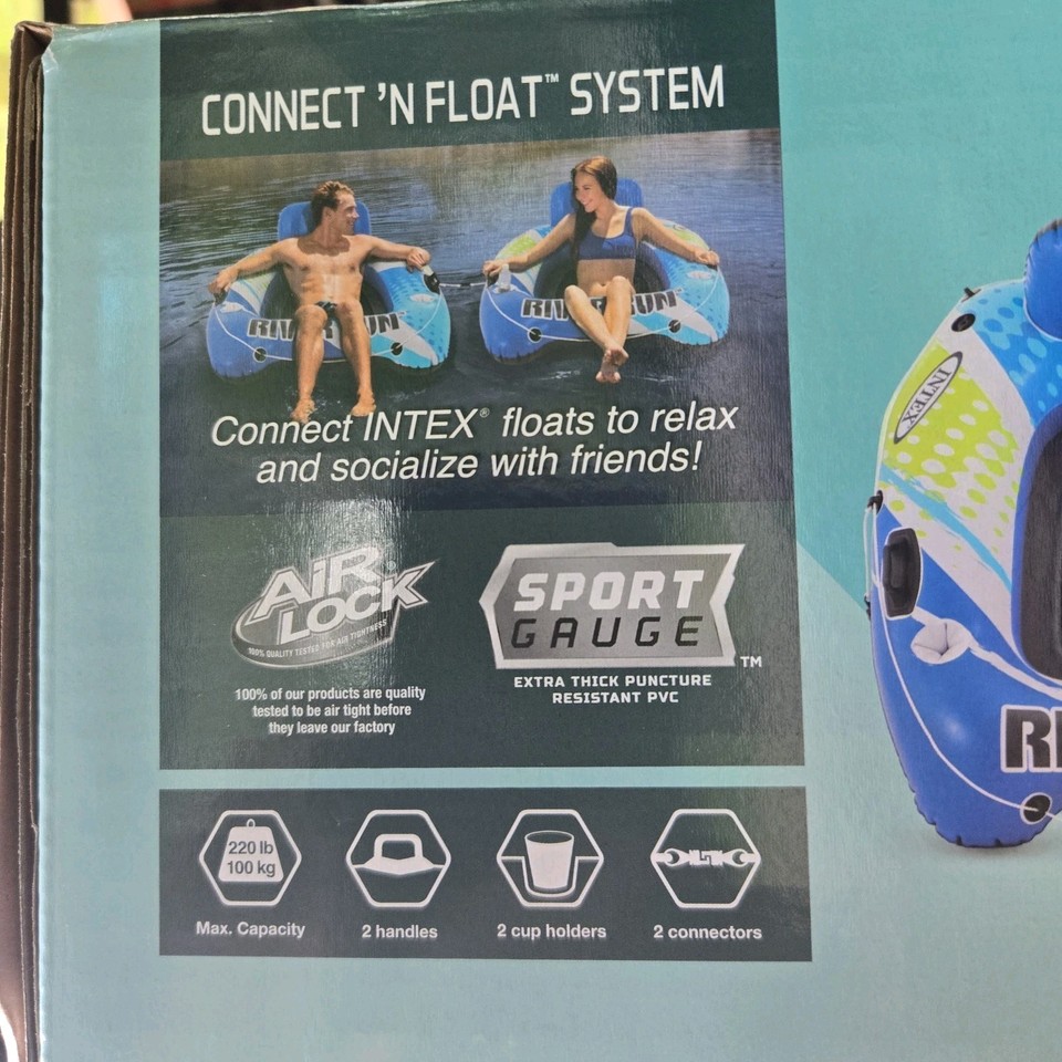 Intex River Run 1 Inflatable Floating Water Lounge Tube Raft, 2pk ...