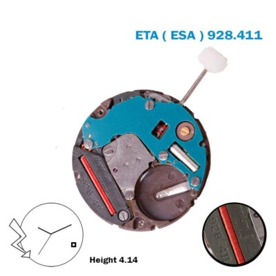 ETA/ESA 928.411 Swiss Movement, White Date Disk at 4, 3Hands, Without ...