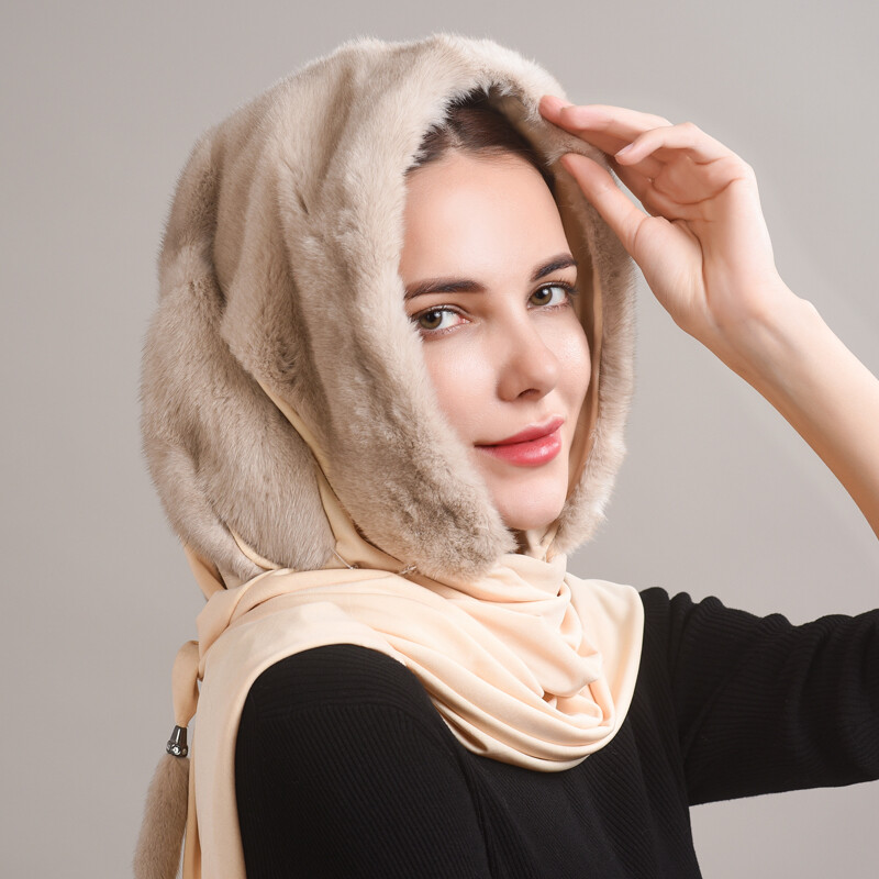 Women's Real Mink Fur Hat Scarf Warm Beanies Cap Long Wrap Scaves Cape ...