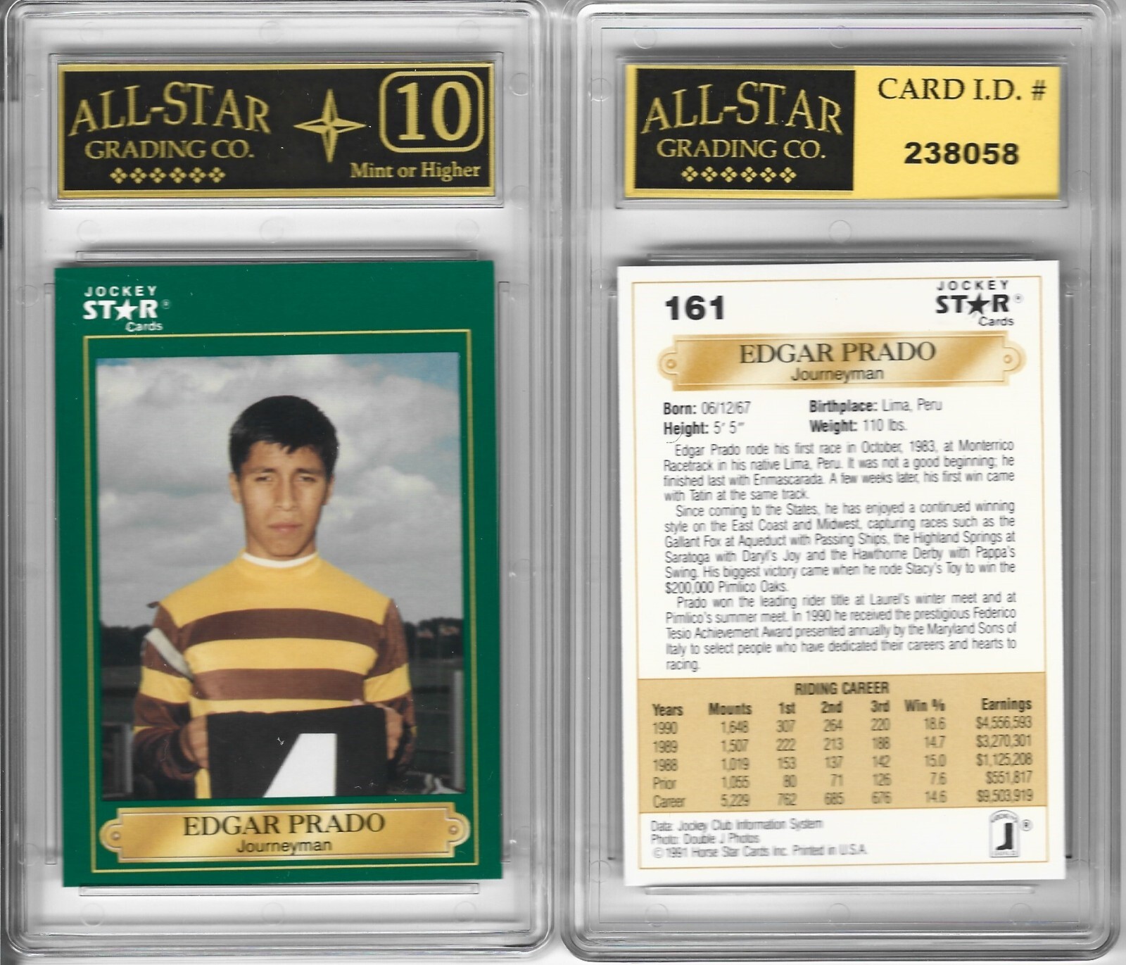 Edgar Prado 1991 Horse Star Cards Jockeys #161 ASG 10 MINT | eBay