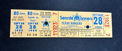 Seattle Mariners vs Texas Rangers - Ticket - September 28, 1980 - Grubb ...