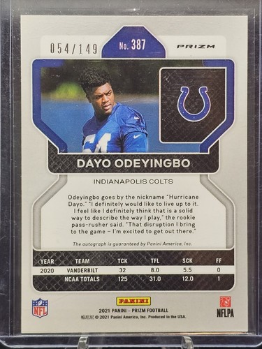 2021 Prizm Red Wave Dayo Odeyingbo Autographed Rookie Card /149 COLTS ...