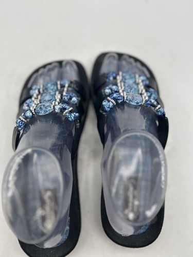Grandco Denim Slide Sandal Women's Sz 8 Black Blue Beaded Flip Flops ...