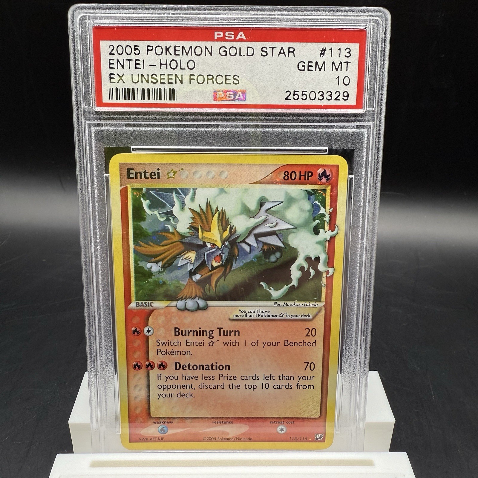 2005 Pokemon Gold Star Unseen Forces Entei Ultra Rare Holo #113 PSA 10 ...