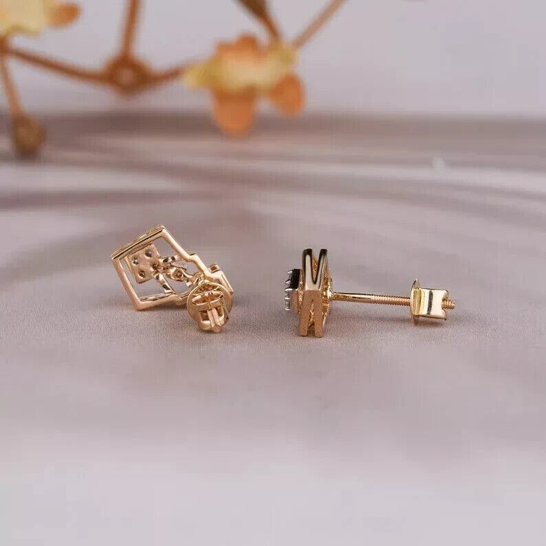 Round Cut Simulated Diamond Gorgeous Fancy Stud Earrings In 14k Rose ...