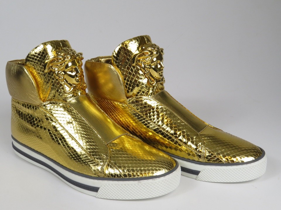 NEW 41 VERSACE sneaker gold leather python Medusa Palazzo Idol ITALY hi ...