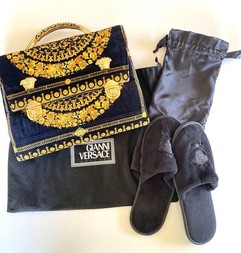 Gianni Versace Couture Hand Bag Vintage Black Gold Suede With Scuff ...