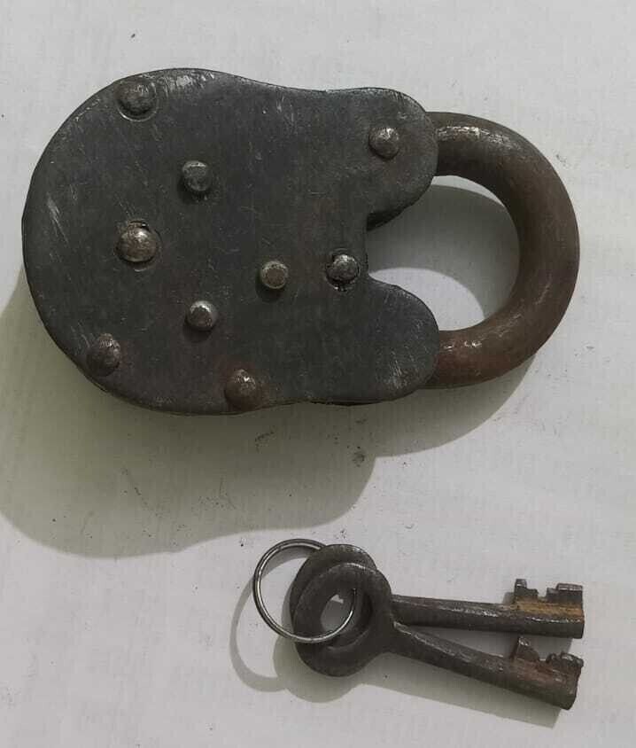 Set Of 2 Pcs Cast Iron Gate Lock Padlock Working Keys & Antique Man | eBay