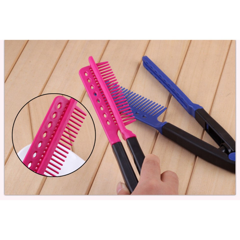 Spring Grip Straightening Comb Flat Iron Comb for Hair V Shape Salon ...