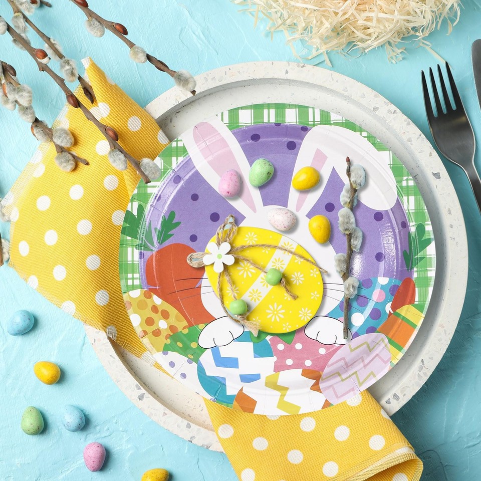 50 Pcs Easter Paper Plates 7 inch Disposable Party Plates Eggs Bunny ...