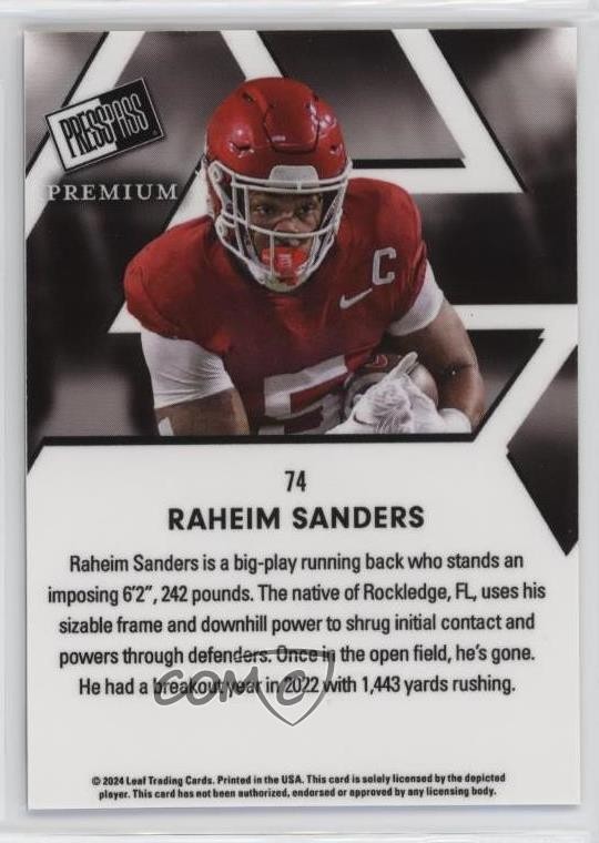 2024 Leaf Press Pass Premium Raheim Sanders #74 | eBay UK