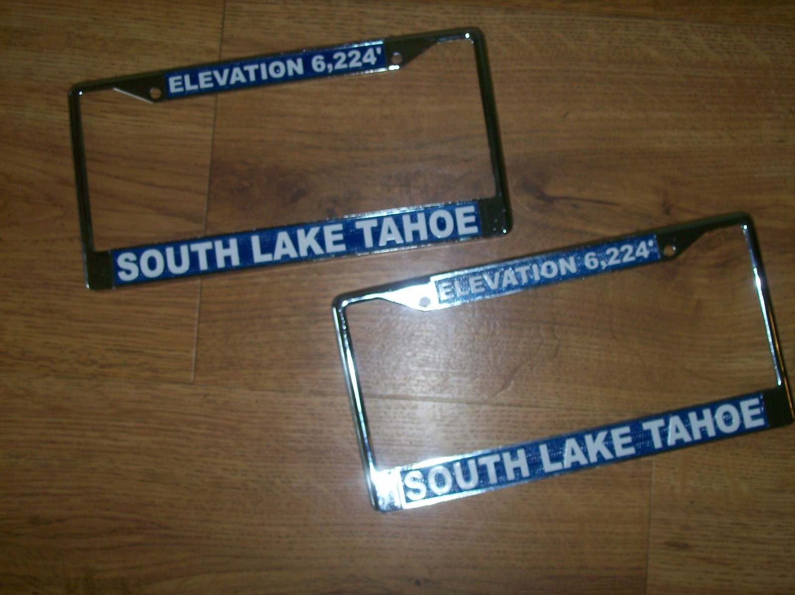 Two Vintage Lake Tahoe metal licence plate frames elevation 6224 feet ...