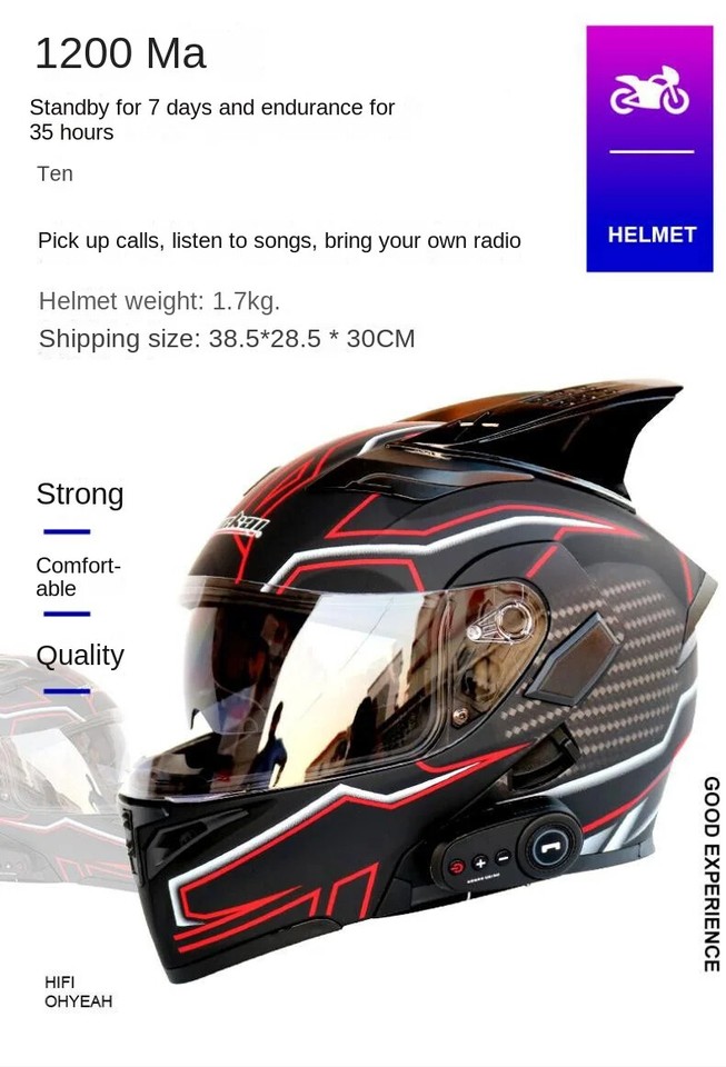 Motorcycle Double Lens Facelift Helmet Bluetooth Helmet Full Helmet ...