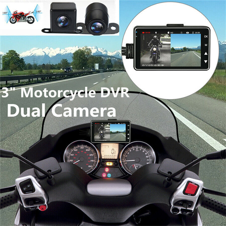 3'' Motorcycle DVR Dash Cam Driving Video Recorder Front Rear View Dual ...