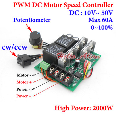 DC12V~48V 18V 24V 36V 60A PWM DC Motor Speed Controller CW CCW ...