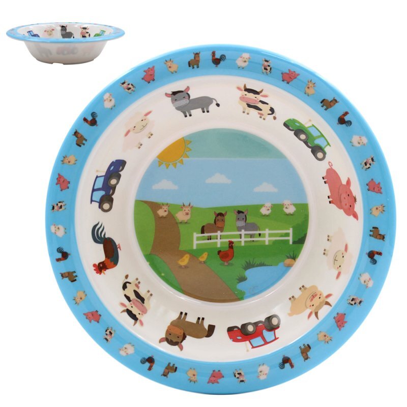 Kids Farm Animals Cutlery Dinner Set Mealtime Tableware Plastic Plates ...
