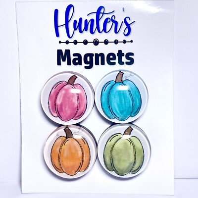 Set of 4 Handcrafted Glass Pumpkin Magnets - Refrigerator Kitchen ...