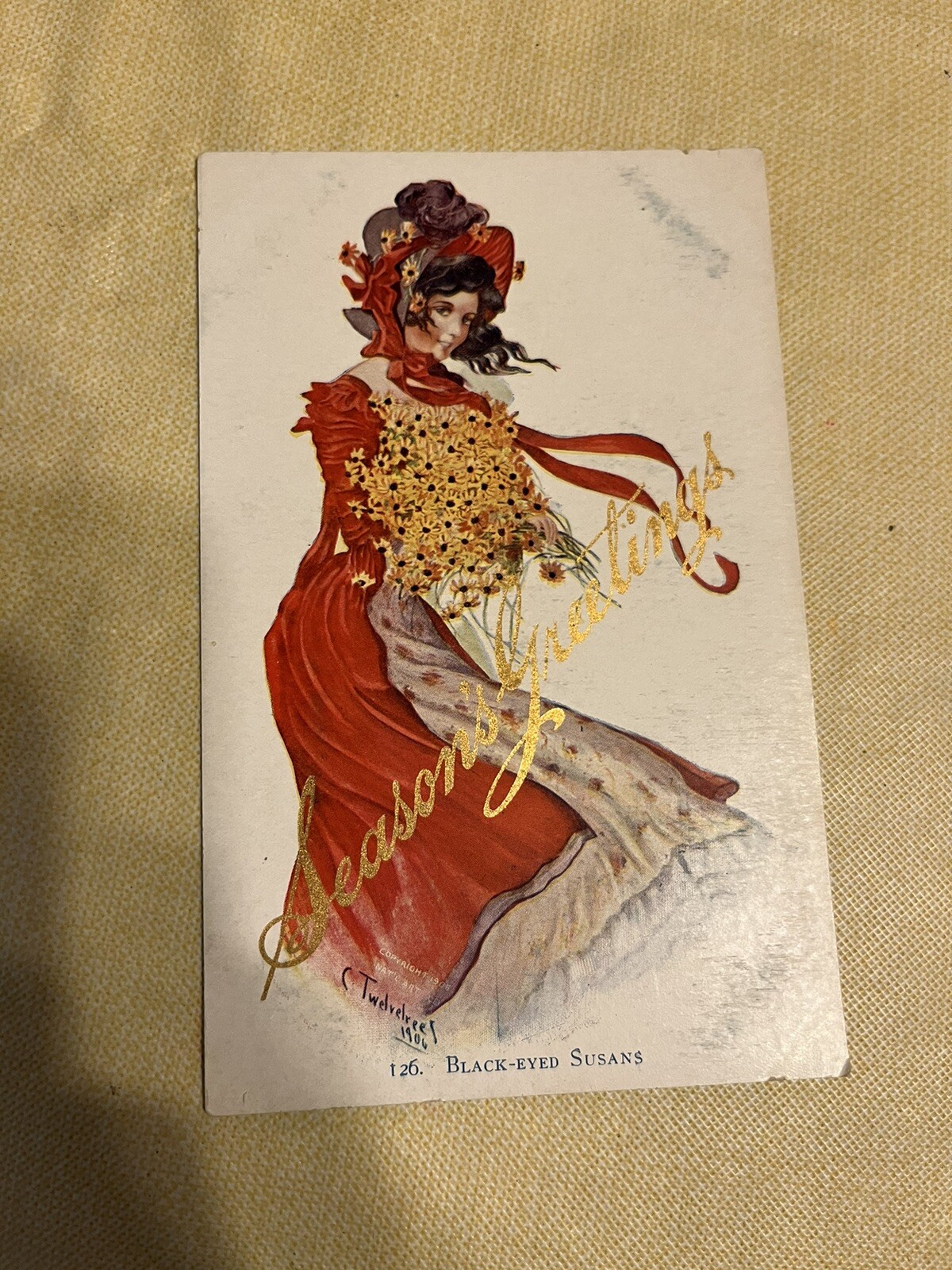 Lot Of 2 Antique Charles Twelvetrees Postcards Peach In Basket ...