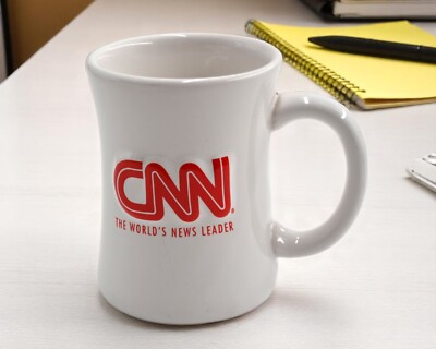 CNN The World’s News Leader White Coffee Mug 4.75” Curved Ceramic Cup ...