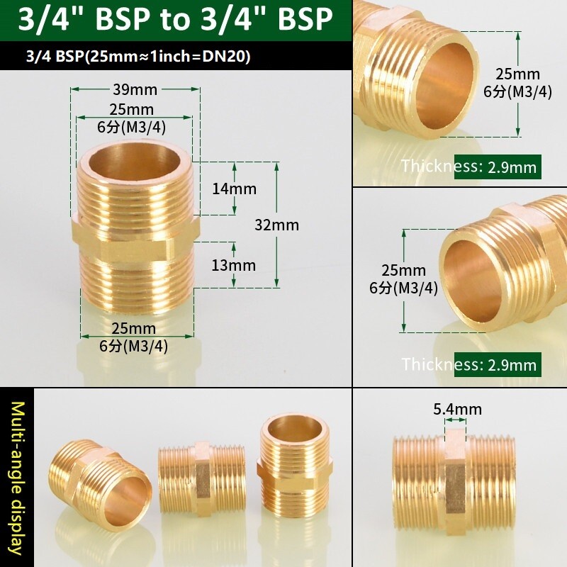 2PC Brass Reducer Connector BSP Male Thread Pipe Reducing Joint ...