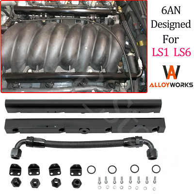 Black Fuel Rails w/ Fittings & Crossover Hose Kit for LS1/ LS6 -6AN ...