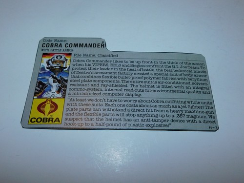 VINTAGE HASBRO GI JOE 1987 COBRA COMMANDER v3 BATTLE ARMOR File Card ...