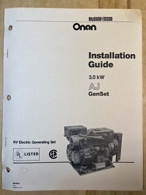 Onan 3.0 kW AJ GenSet RV Electric Generating Set Installation Guide. D2 ...