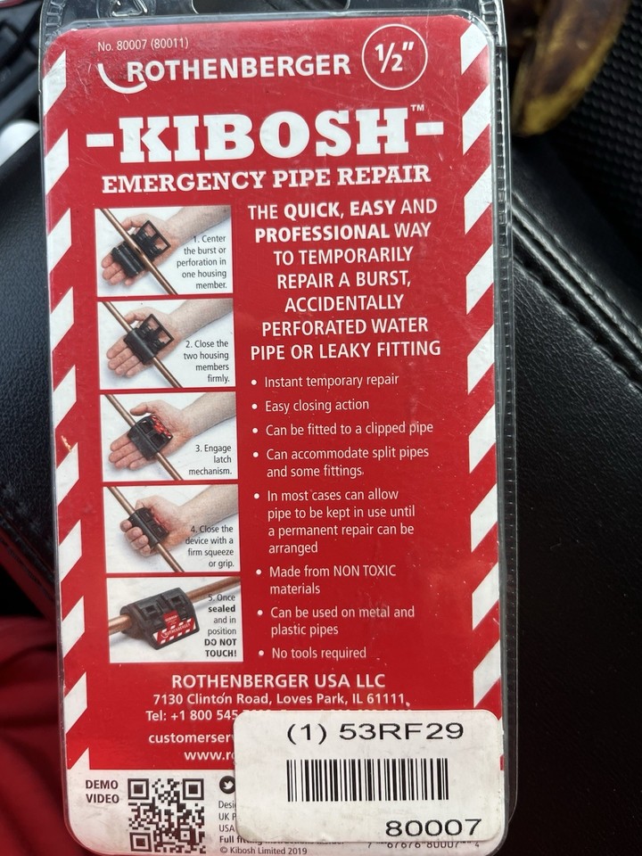 Kibosh 1/2" Emergency Pipe Repair Clamp - Durable, Quick & Reusable Solution | eBay