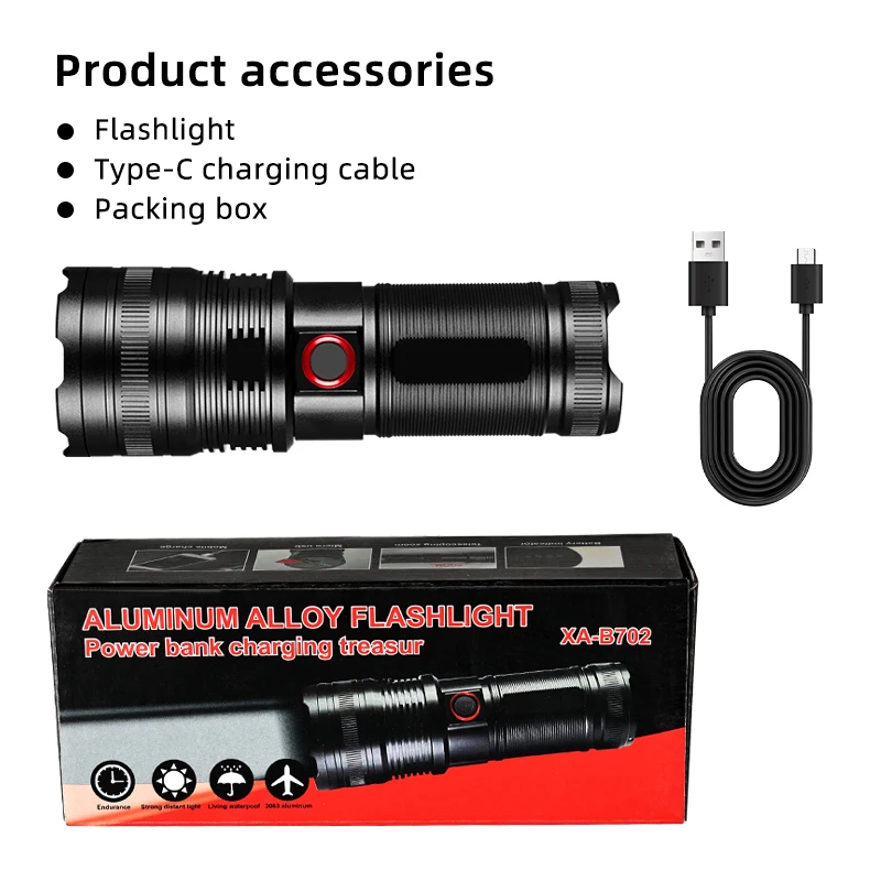 Powerful Spotlight Long Range LED Flashlight Strong Light Lamp Tactical ...