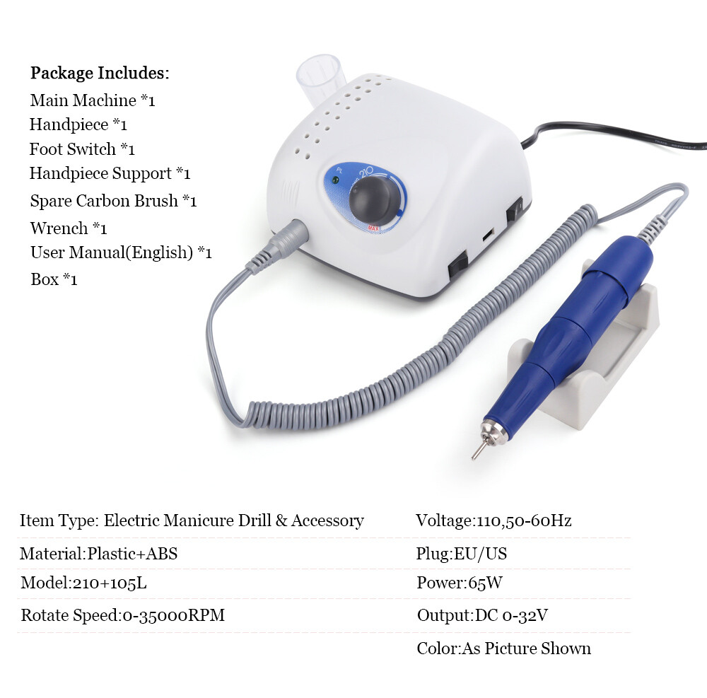 Strong 210 105L 65W 35000RPM Electric Micro Motor Nail Drills Manicure ...