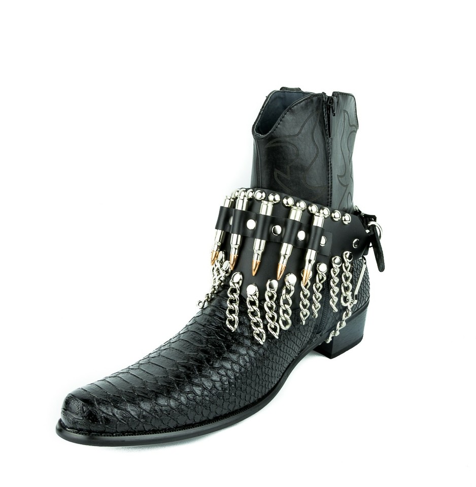 Bullet Studded Chain Leather Boot Strap USA Made Heavy Duty Biker Punk ...