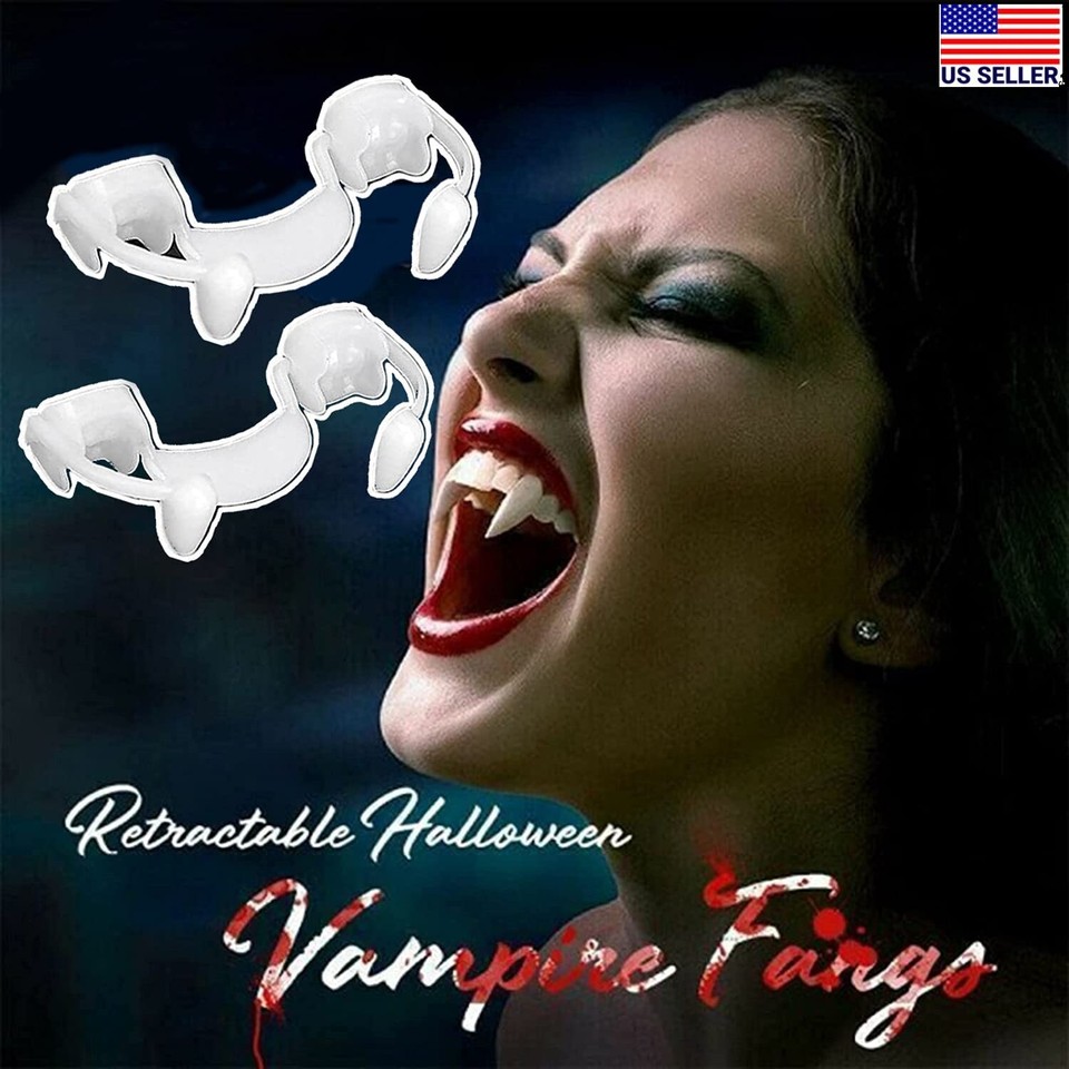 4×Retractable Vampire Teeth Fangs Halloween Cosplay Makeup Zombie ...