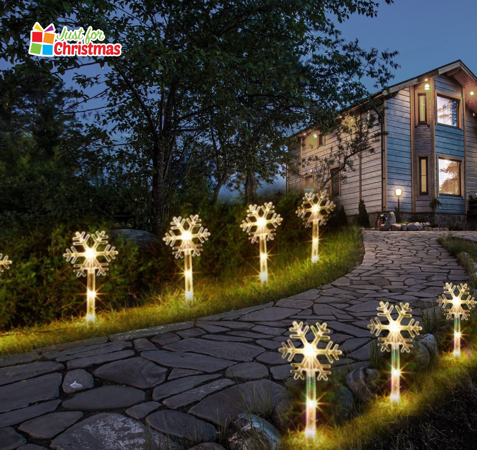 Christmas Snowflake Stake Lights 8PK LED Outdoor Garden Pathway Xmas ...