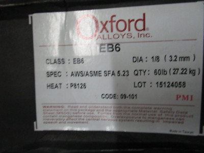 Oxford Alloys Welding Wire 1/8" dia. 60 lbs. EB6 AWS/ASMESFA 5.23 Class ...