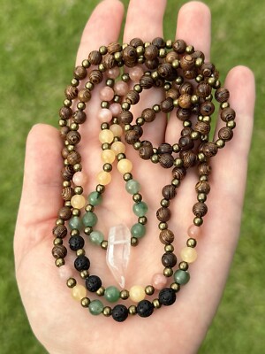 Aventurine Calcite Sunstone Lava Quartz Gemstone and Wood 108 Mala ...