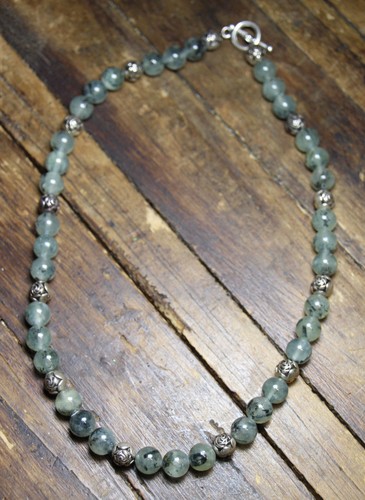 Prehnite Light Green Natural Gemstone Necklace 10mm Ball & Rose bud ...