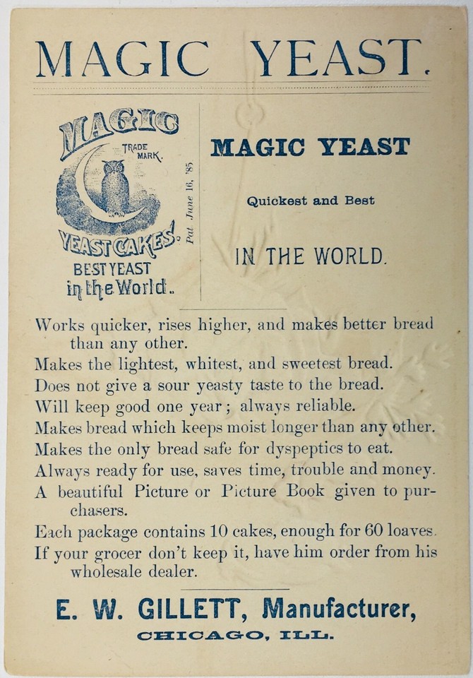 Magic Yeast Cakes Victorian Trade Card E. W. Gillett Chicago, IL ...