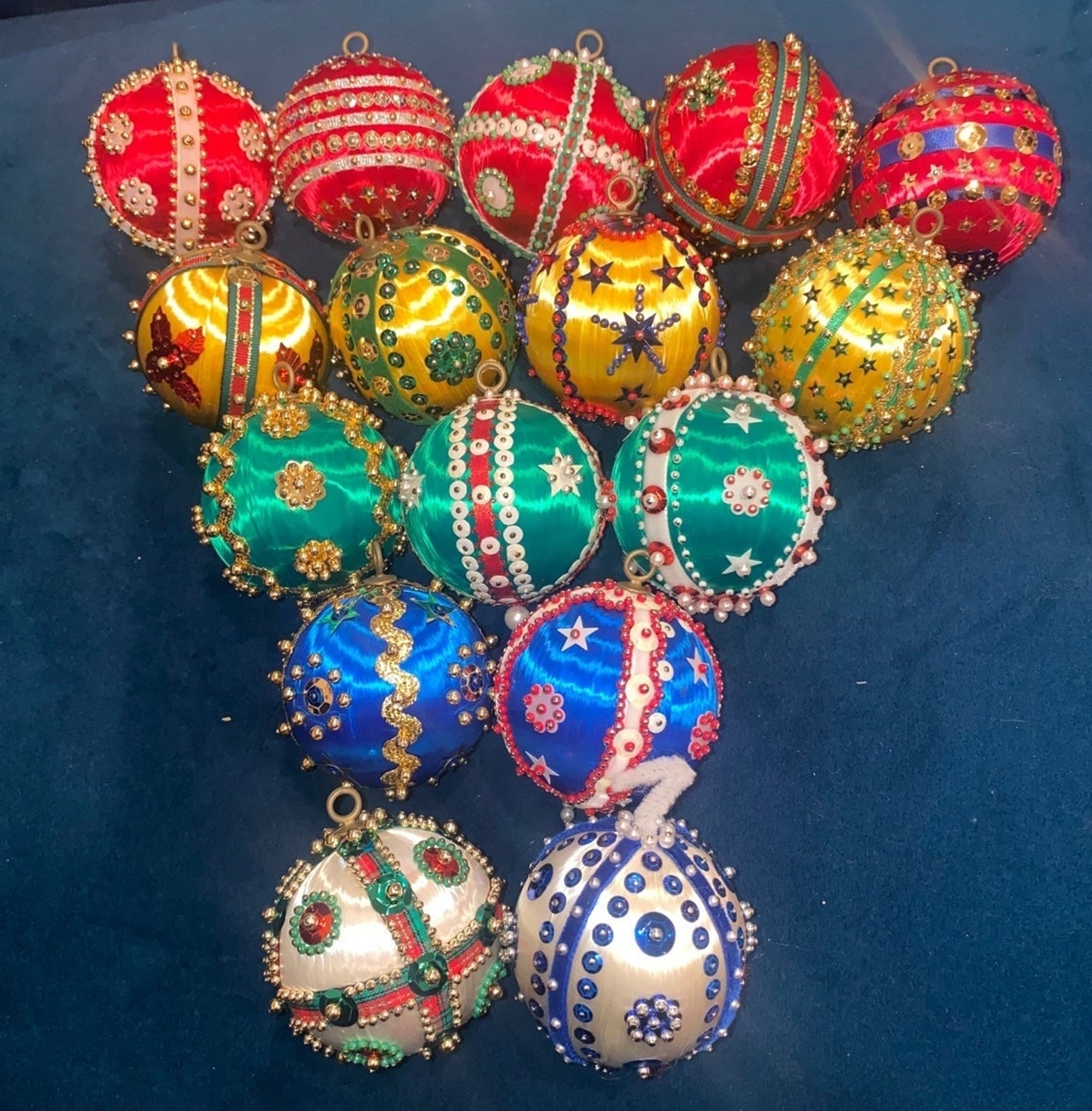 Vintage Satin Beaded Sequined Stick Pin Christmas Ornaments Lot of 16 ...