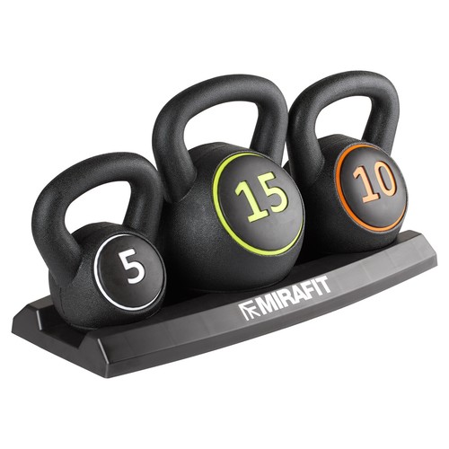 Mirafit 3Pc Vinyl Kettlebell Weight Set & Stand Gym Fitness/Strength ...