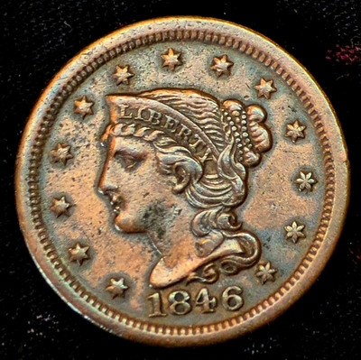 1846 Braided Hair Large Cent Small Date Crisp AU+ Features N19 R3+, 300 ...