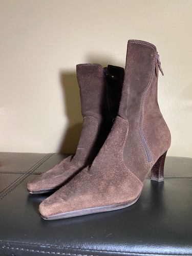 UNISA Brown Suede Leather Fashion Booties Dual Zip Size 7.5B Pointy Toe ...