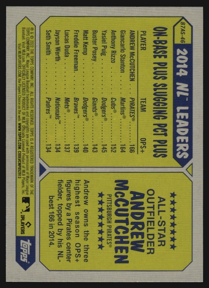 2022 Topps '87 Topps All-Star #87AS46 Andrew McCutchen | eBay