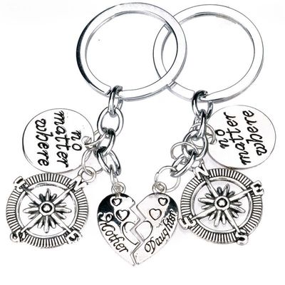 2 PIECE MOTHER DAUGHTER KEY CHAIN CHARM COMPASS NO MATTER WHERE KEY ...