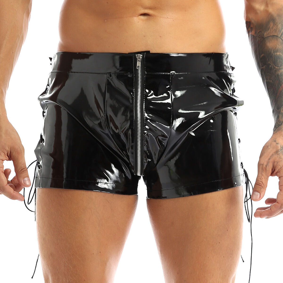 Slip Cuir Homme Sexy String Pvc Avec Bulge Pouch Sous Vêtement Taille
