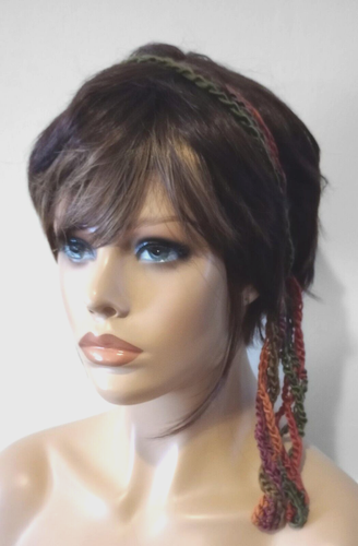 crochet womans handmade gypsy headband hair scarf boho tie autumn mix ...