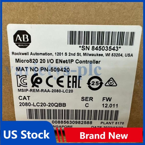 AB 2080-LC20-20QBB SER C Micro820 20 I/O ENet/IP Controller US Free Tax ...