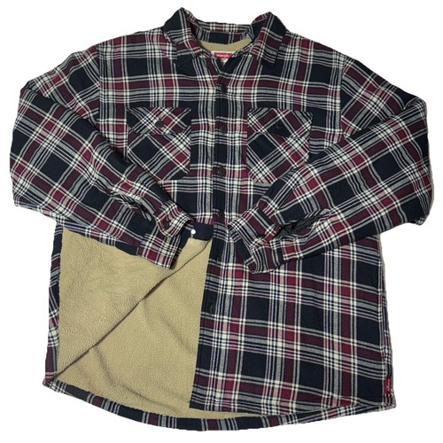 Wrangler Flannel Mens L Sherpa Lined Fleece Jacket Shacket Red Black ...