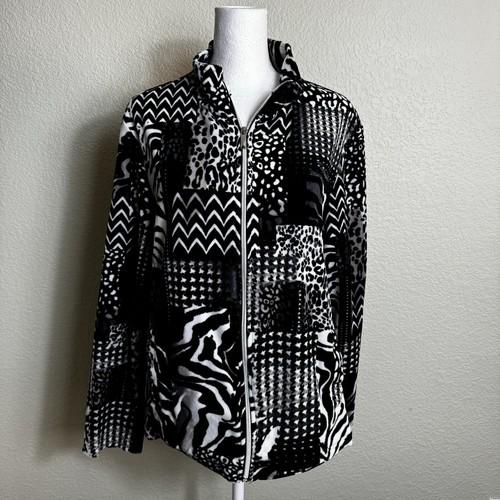 Onque Casuals Women's Jacket Velour Black & White Full Zip Size XL ...